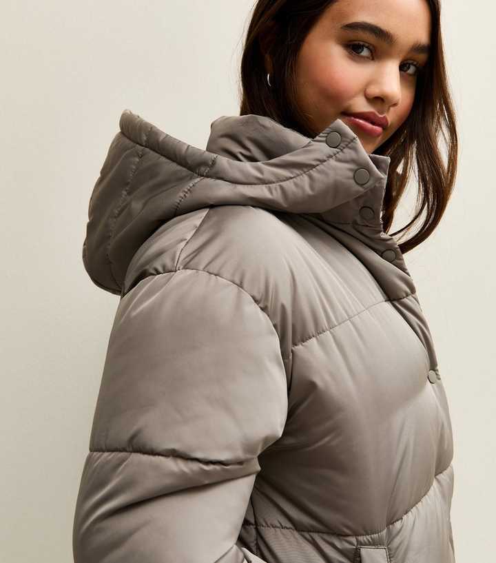 Girls Dark Grey Oversized Hooded Padded Jacket | New Look