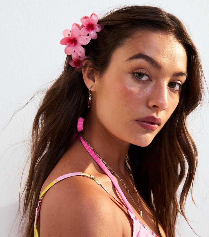 Pink Tropical Flower Cluster Hair Claw Clip | New Look