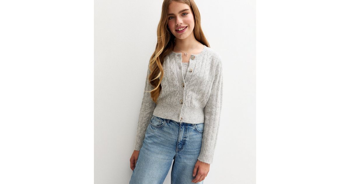 Girls Grey Cable Knit Cardigan | New Look