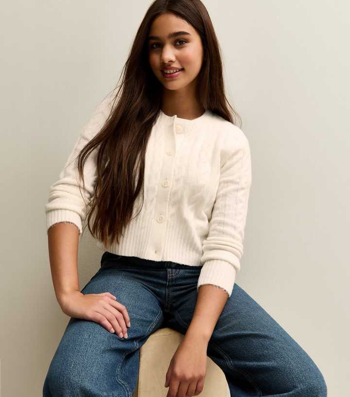 Girls Cream Cable Knit Cardigan | New Look