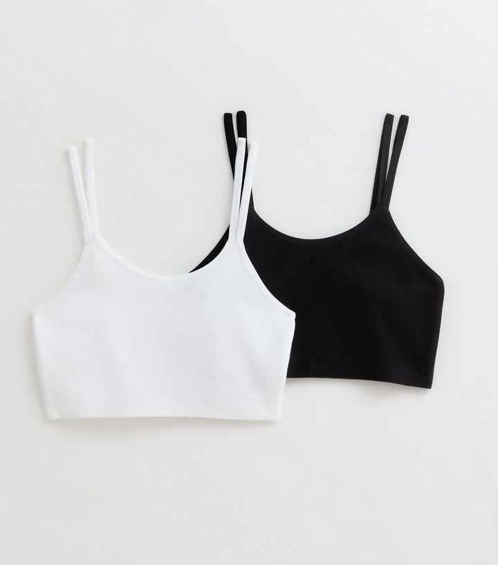 Girls Pack of 2 White Double Strap Ribbed Seamless Crop Tops | New Look