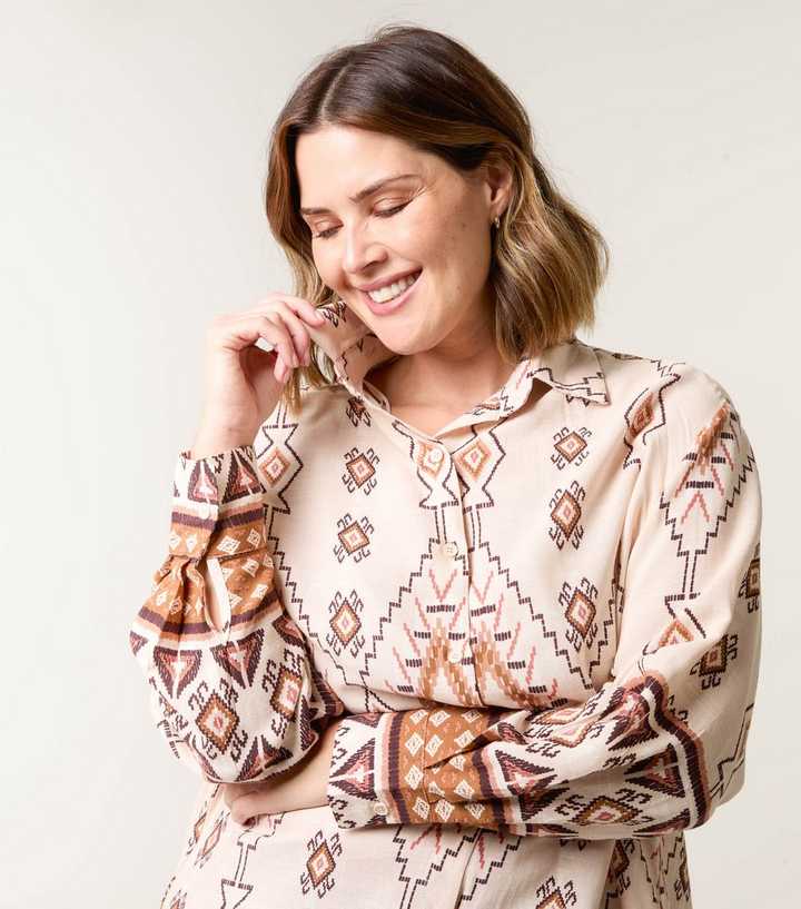 Blue Vanilla Curve Stone Geometric Print Shirt | New Look