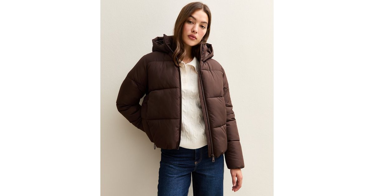 Brown Hooded Cropped Puffer Jacket | New Look