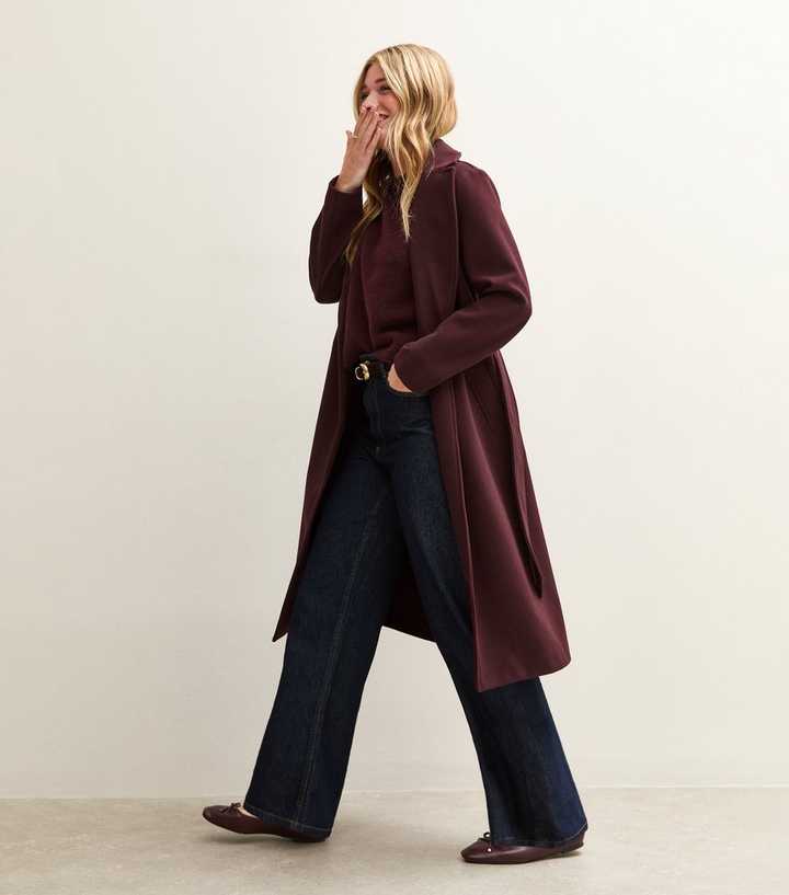 Burgundy Unlined Longline Belted Coat | New Look