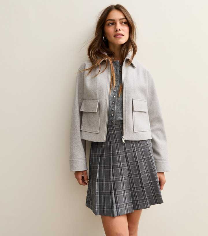 Petite Grey Zip Up Shacket | New Look