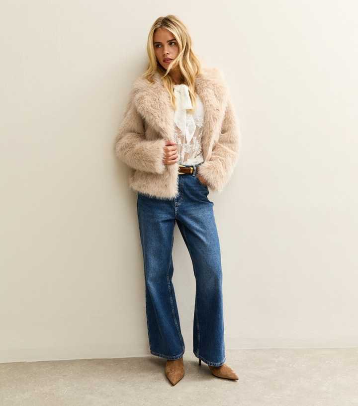 Petite Cream Faux Fur Jacket | New Look