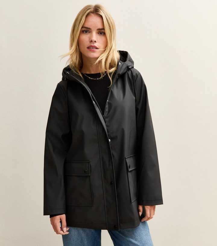Petite Black Hooded Rain Anorak | New Look