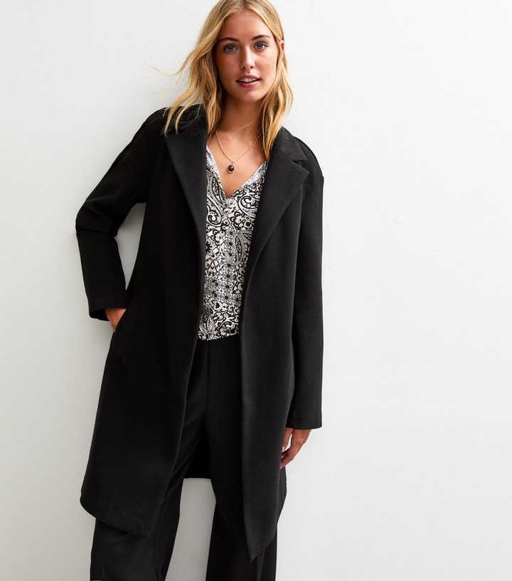 Tall Black Unlined Open Long Coat | New Look