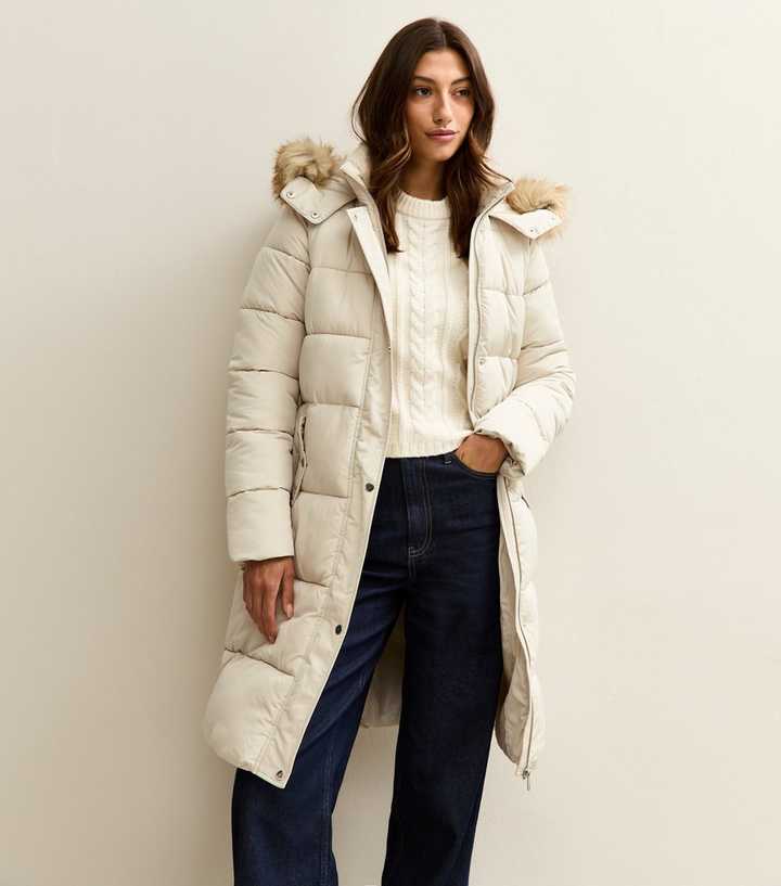 Tall Off White Hooded Puffer Jacket | New Look