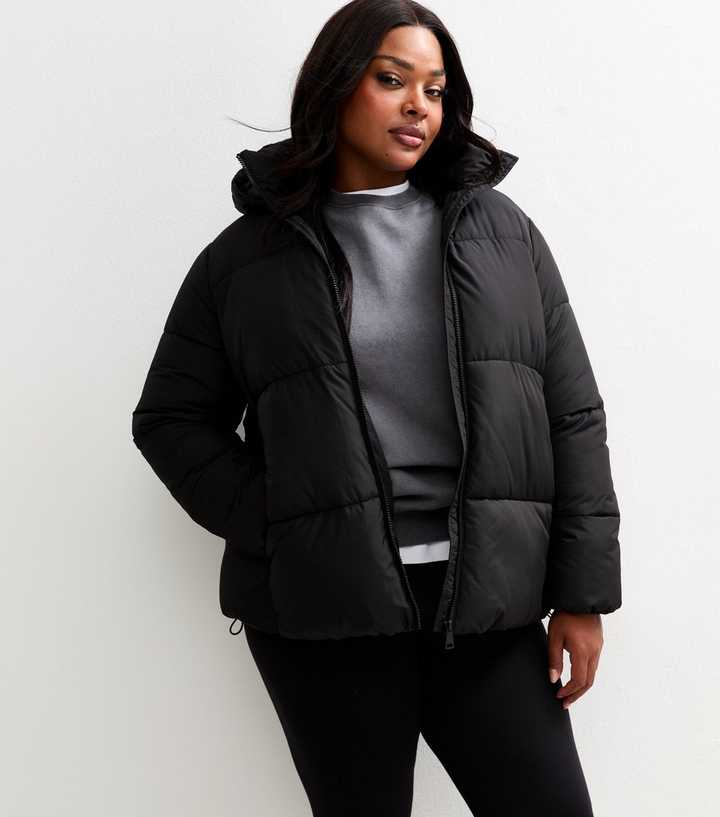Curves Black Cropped Puffer Jacket | New Look