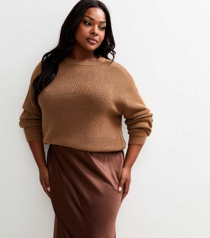 Curves Mink Ribbed Knit Jumper | New Look