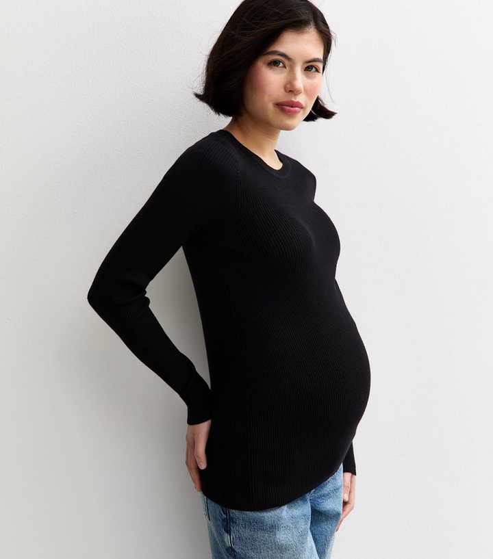 Maternity Black Rib Crew Neck Jumper | New Look