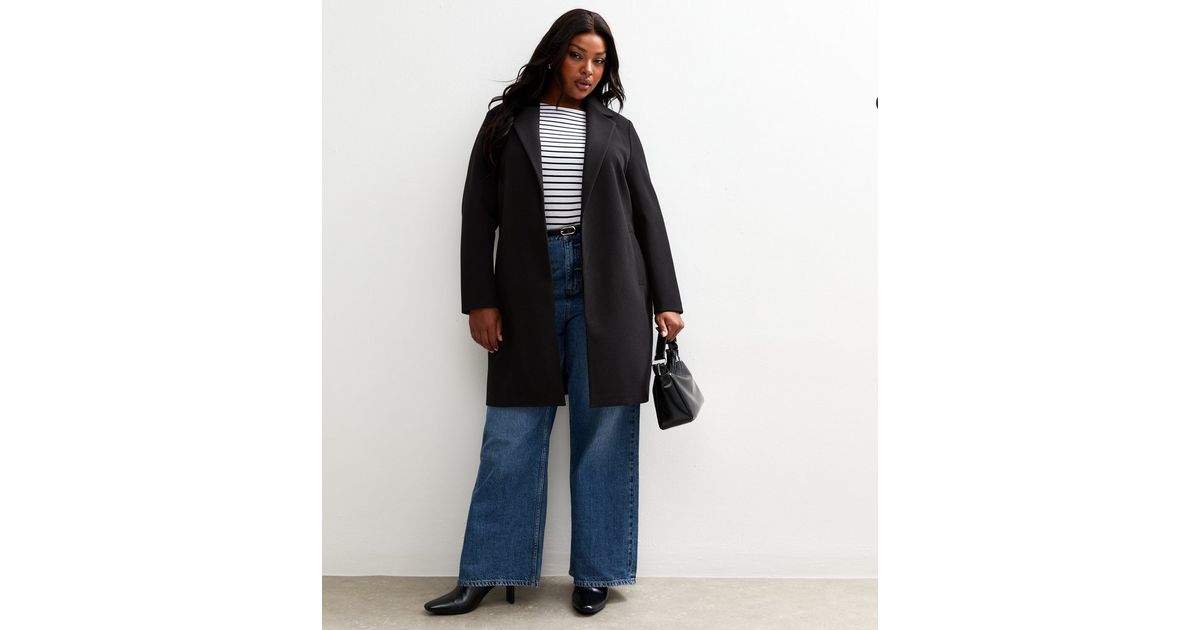 Curves Black Unlined Open Front Formal Coat | New Look