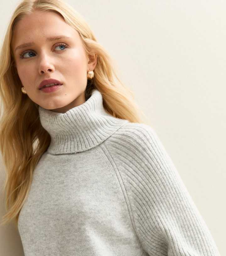 Light Grey Rib Roll Neck Jumper | New Look