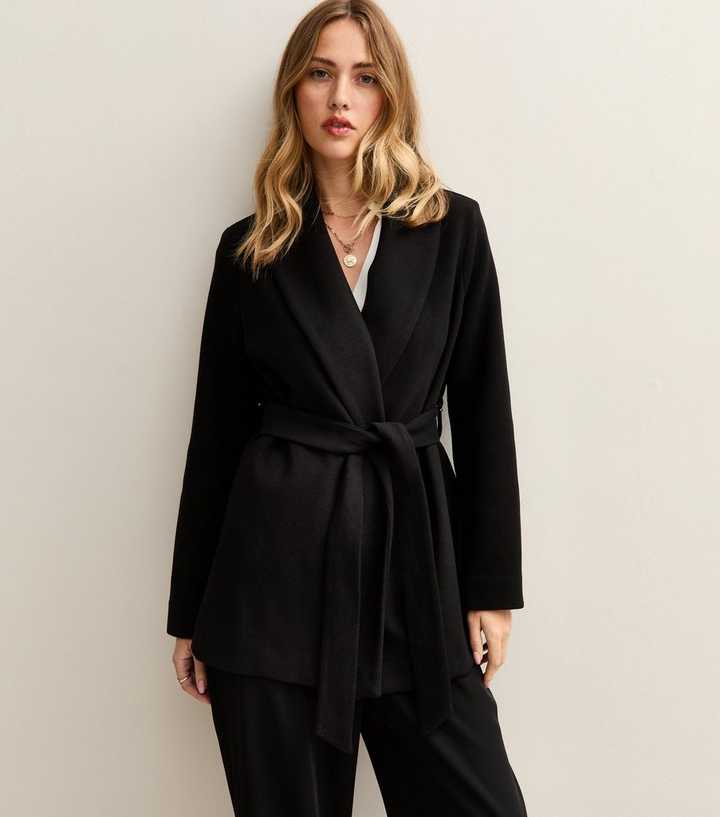 Black Soft Touch Shawl Lapel Short Coat | New Look