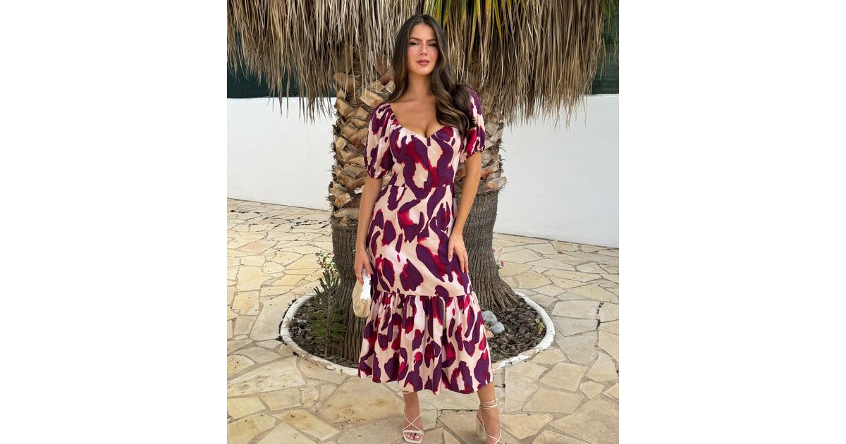 AX Paris Purple Patterned Midi Dress | New Look