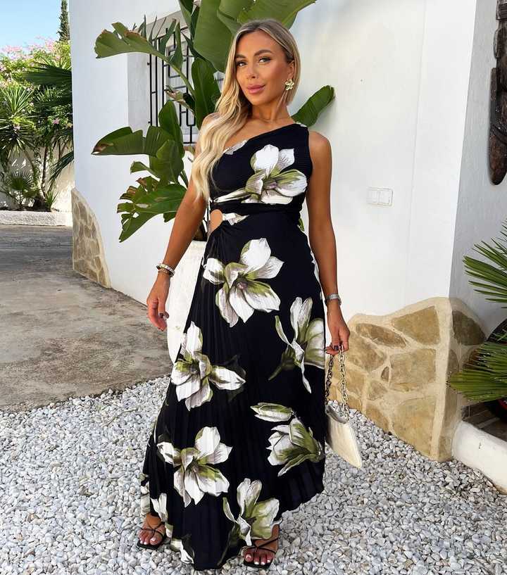 AX Paris Black Floral Print One-Shoulder Maxi Dress | New Look
