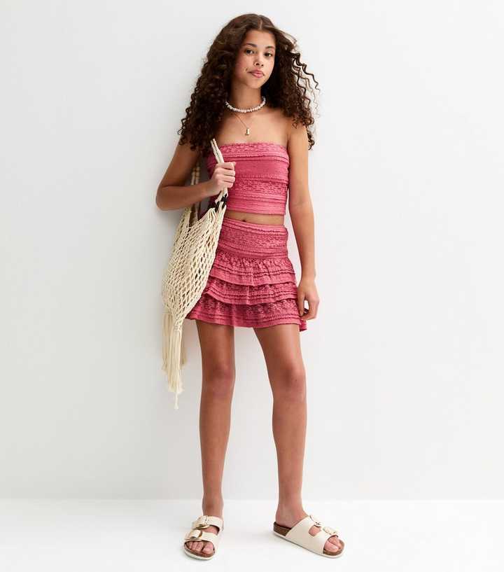Girls Pink Lace Tiered Rara Skort | New Look