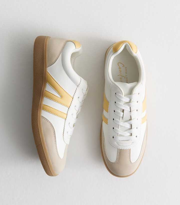 Light Yellow Faux Suede Panelled Trainers | New Look