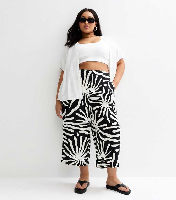 Black Abstract Print Cropped Trousers | New Look