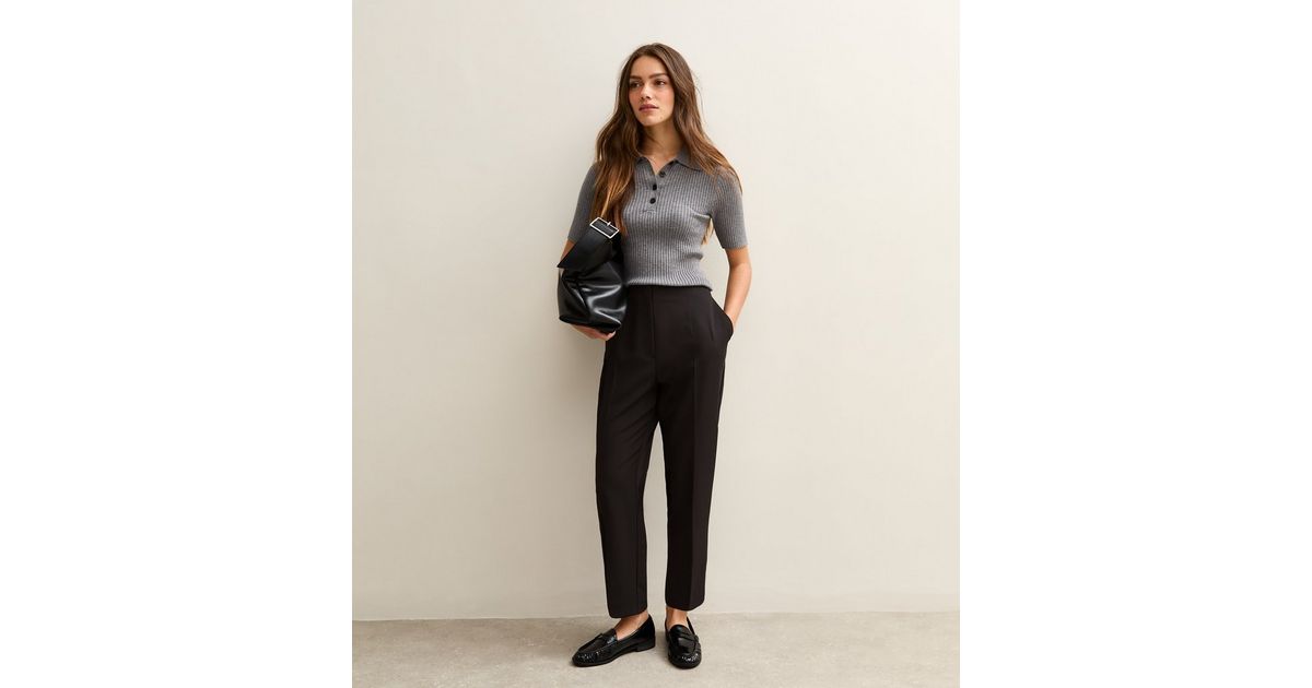 Petite Black Pressed Crease Tapered Trousers | New Look