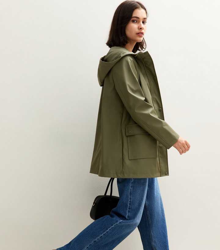 Dark Khaki Shower Resistant Lined Anorak Raincoat | New Look