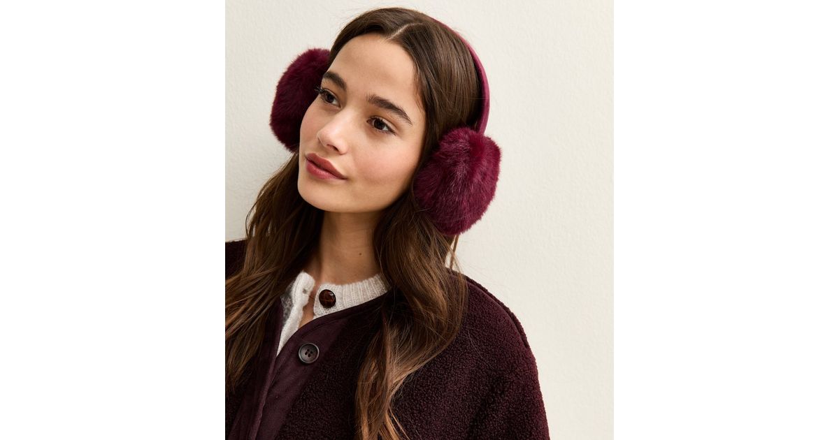Dark Burgundy Faux Fur Ear Muffs | New Look
