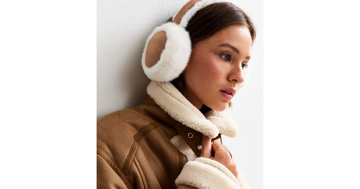 Camel Faux Shearling Earmuffs | New Look