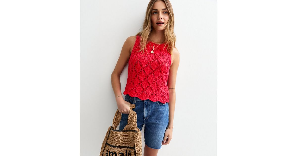 Bright Red Open Knit Vest Top | New Look