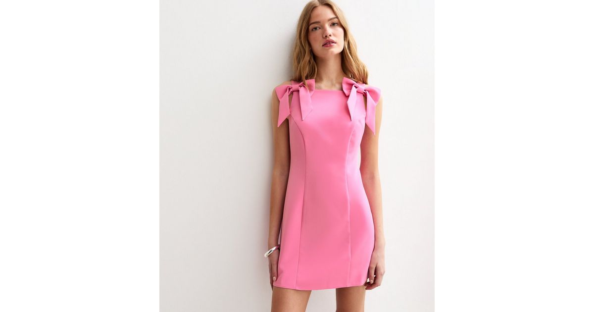 Pink Bow Strap Mini Shift Dress | New Look