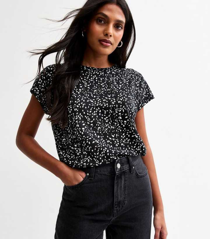 Black Abstract Print T-Shirt | New Look