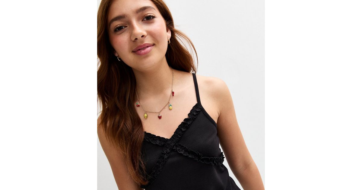 Girls Black Ruffle Trim Cami Top | New Look