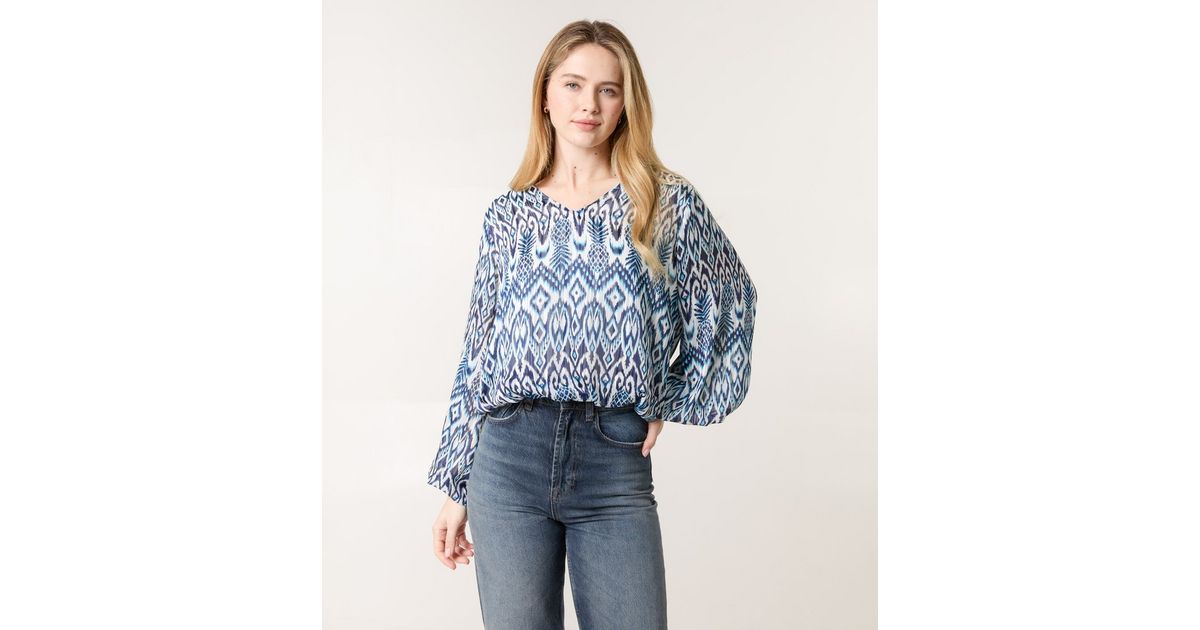 Blue Vanilla Blue Pleated Printed Top | New Look