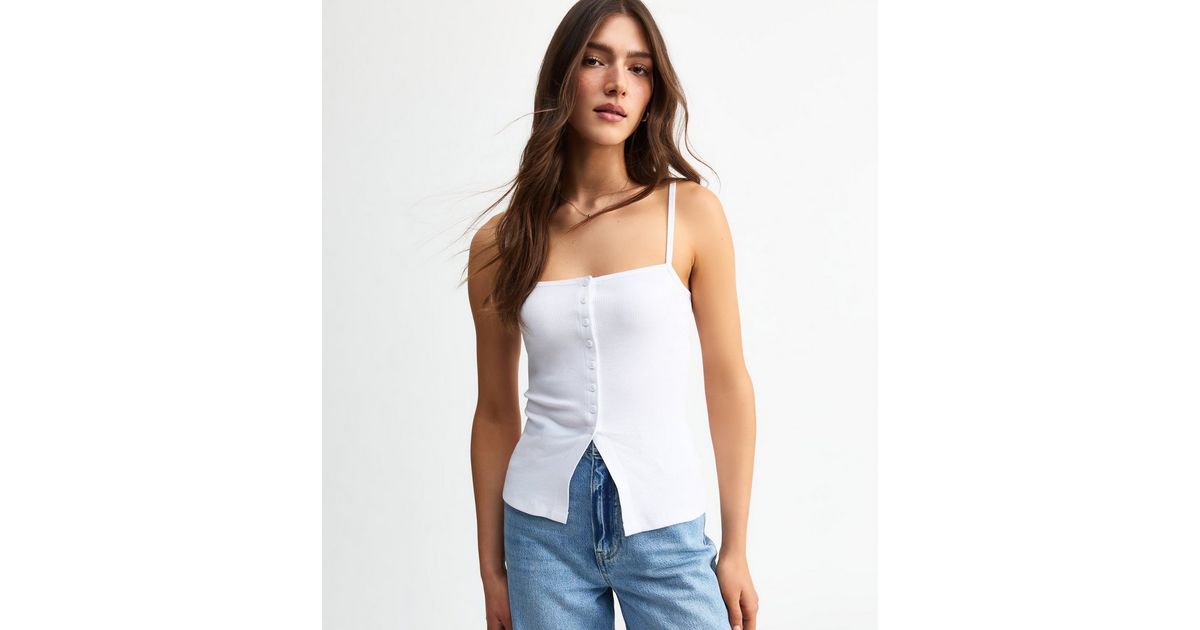 White Square Neck Ribbed Cami Top | New Look
