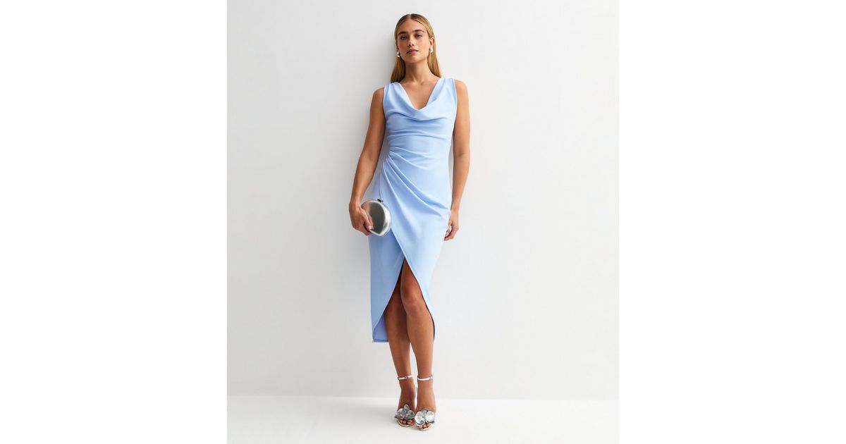 Light Blue Cowl Neck Draped Midi Dress | New Look