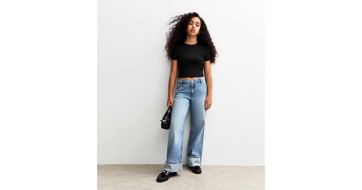 Girls Blue Wide Leg Turn Up Jeans | New Look