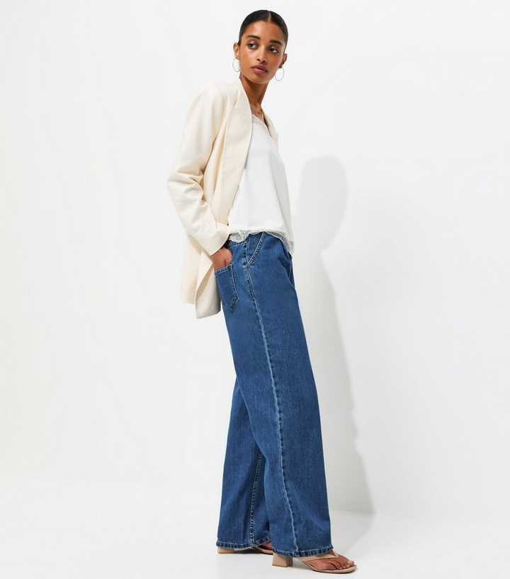 Blue Pleated Wide Leg Jeans | New Look