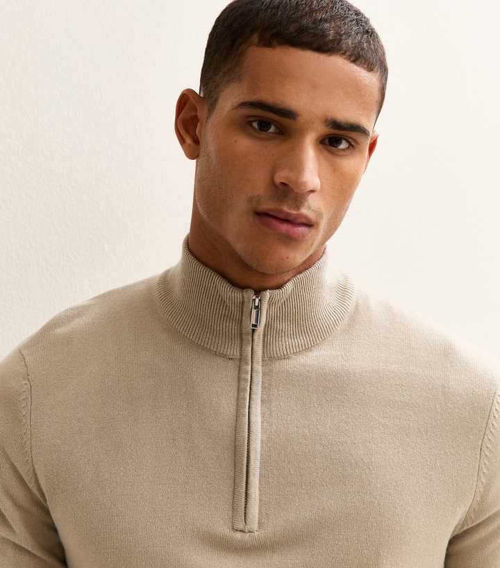 Tan Regular Quarter Zip Long Sleeve Jumper | New Look