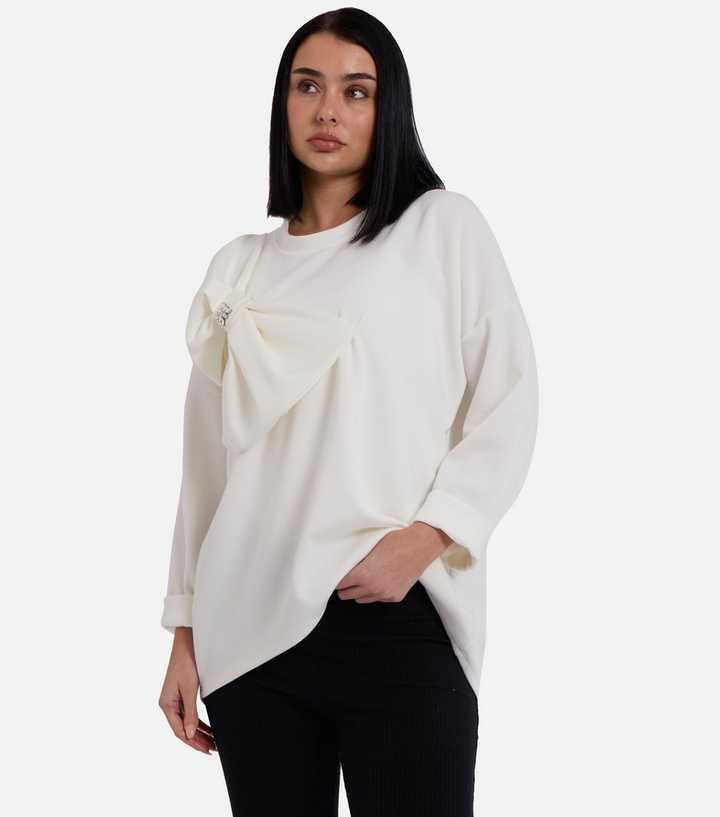 Gini London White Embellished Bow Detail Top | New Look