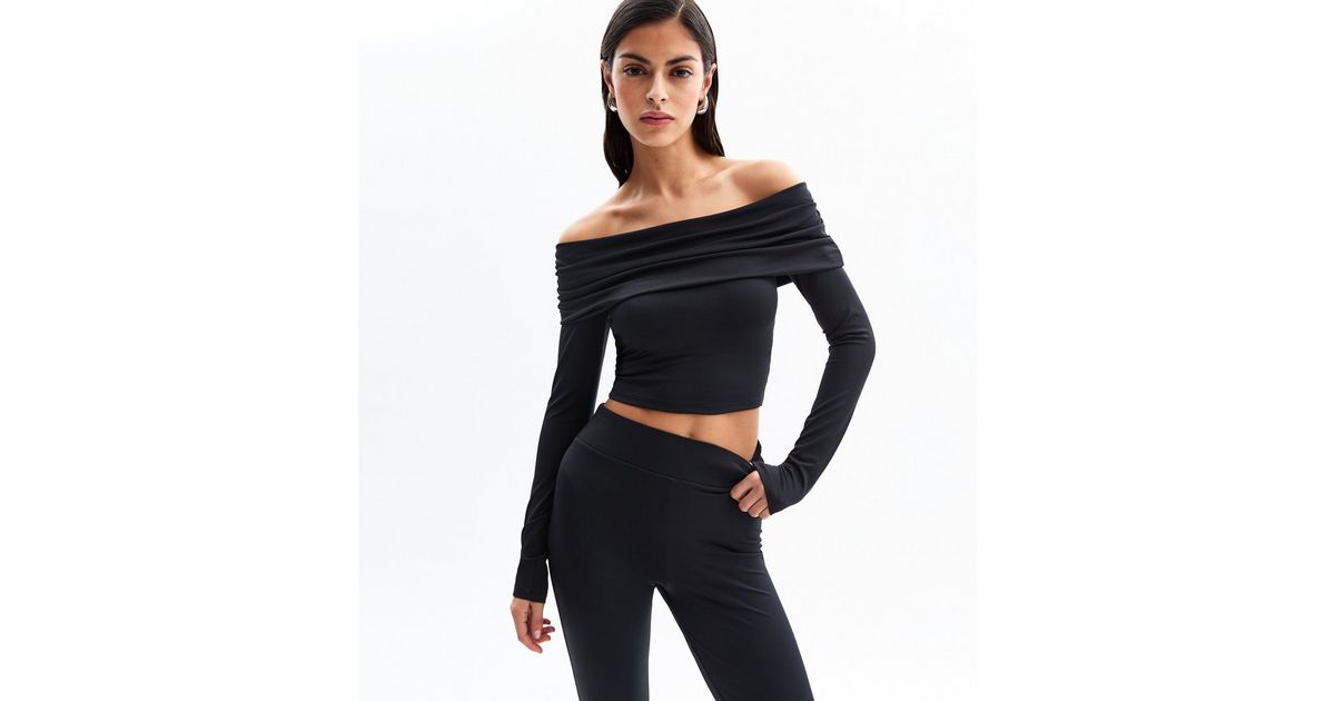 Black Jersey Ruched Bardot Top | New Look