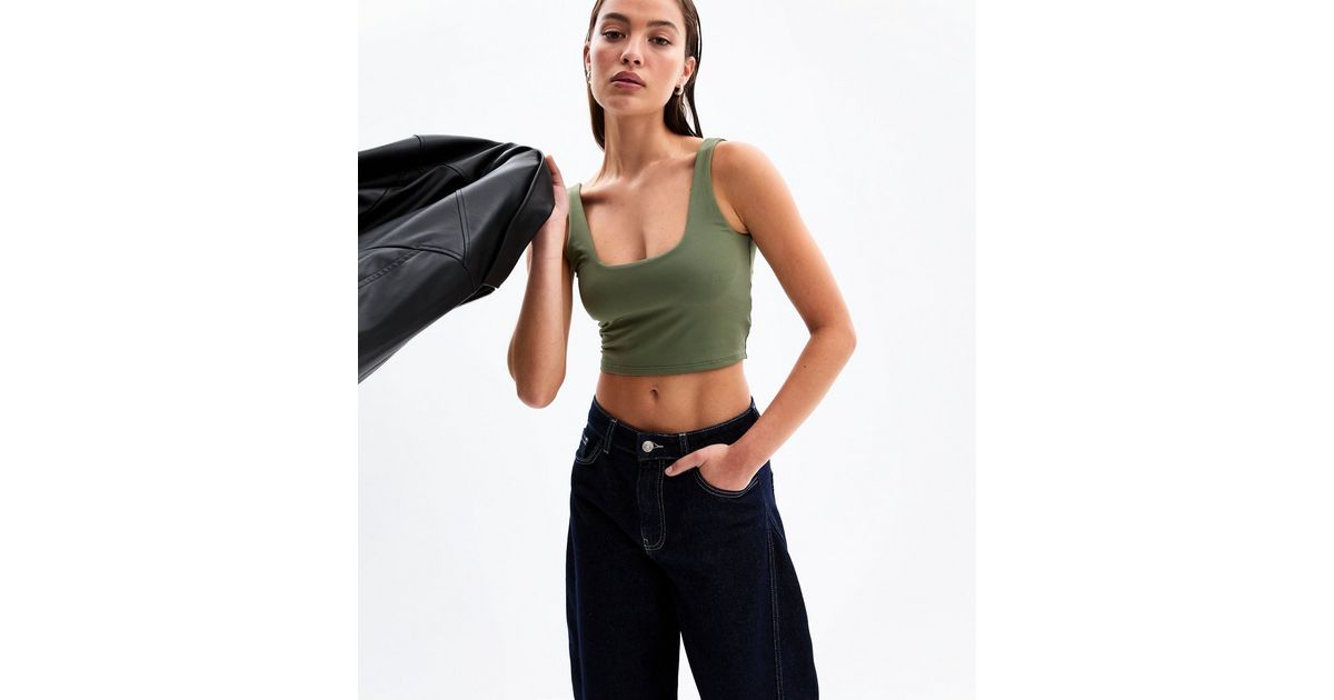 Khaki Square Neck Jersey Crop Top | New Look