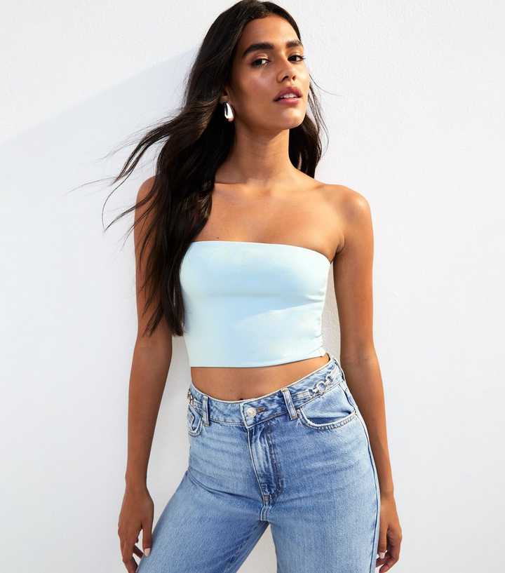 Light Blue Jersey Bandeau Top | New Look