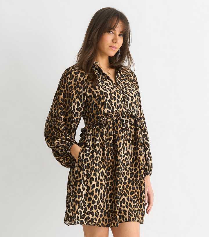 Gini London Brown Leopard Print Mini Smock Dress | New Look