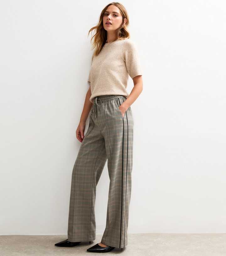 Black Check Side Stripe Wide Leg Trousers | New Look