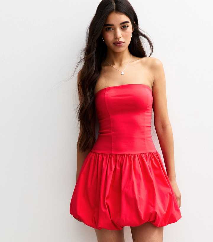 Bright Red Bandeau Puffball Micro Mini Dress | New Look