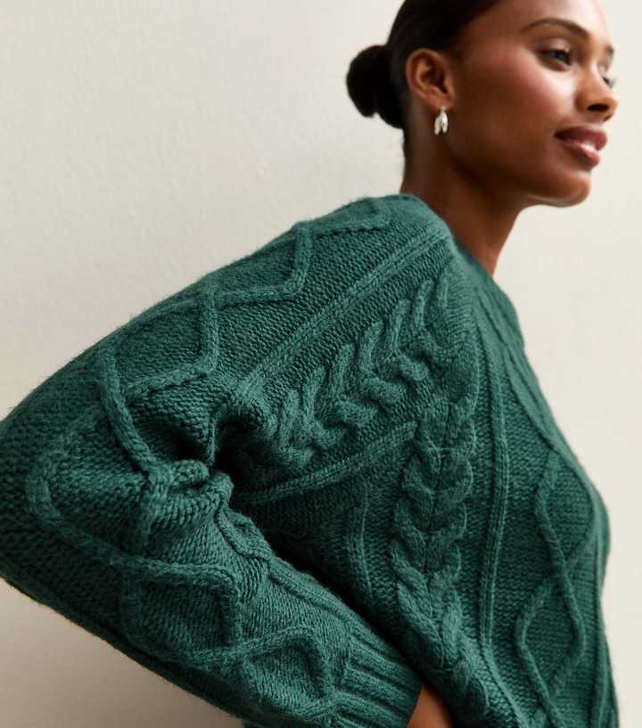 Dark Green Cable Knit Raglan Sleeve Jumper | New Look