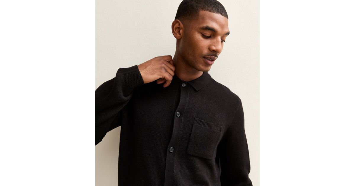 Black Regular Fit Long Sleeve Knitted Shacket | New Look