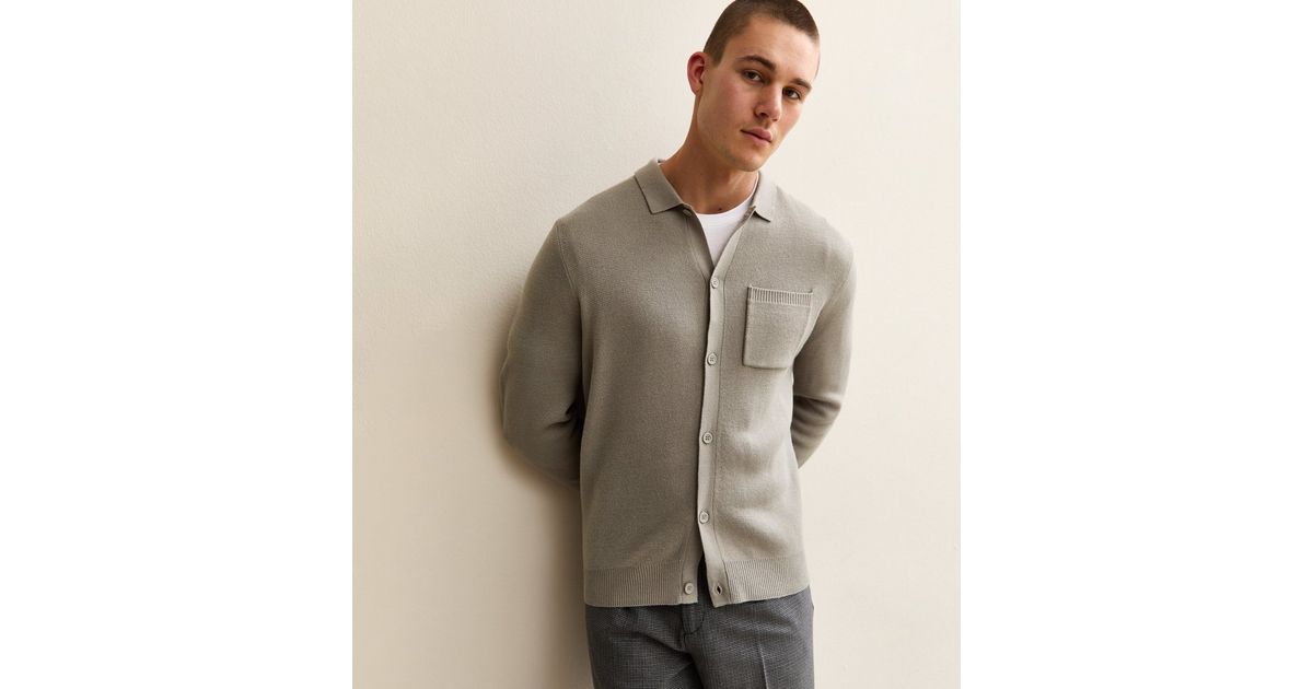 Light Grey Regular Fit Long Sleeve Knitted Shacket | New Look