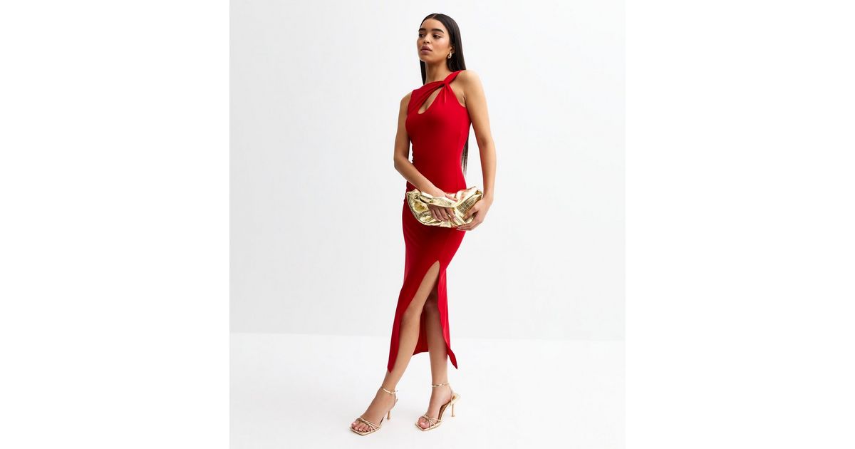 Red Keyhole Neck Jersey Midi Dress | New Look