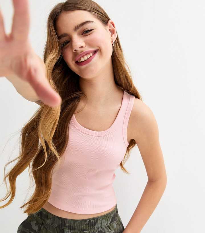 Girls Light Pink Scoop Neck Ribbed Vest Top | New Look
